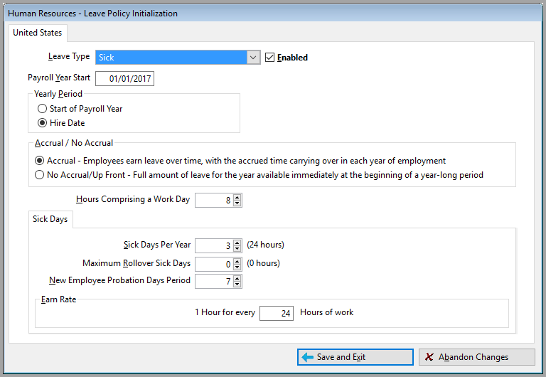 Set Leave Specifications (Sick, Vacation, Holiday, Other) - System ...