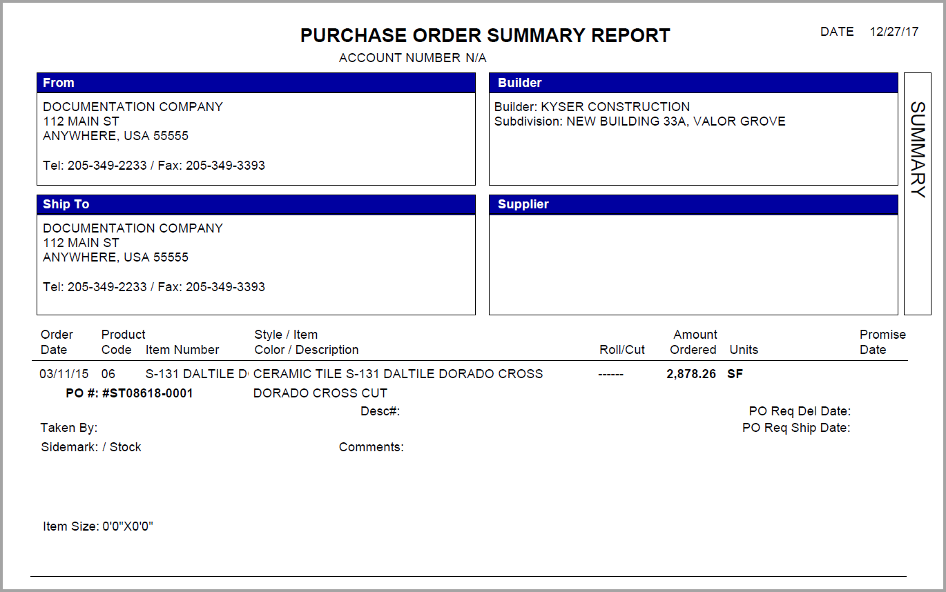 Purchase Order Summary Report – RFMS Help Desk