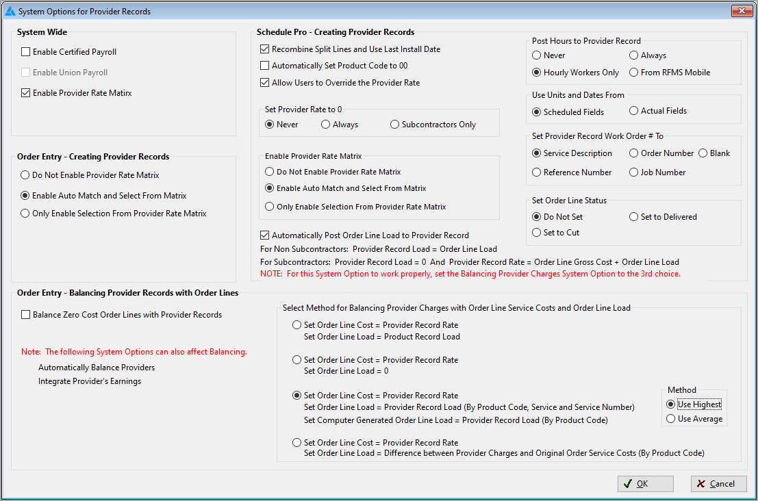 Provider Rate Matrix System Options – RFMS Help Desk