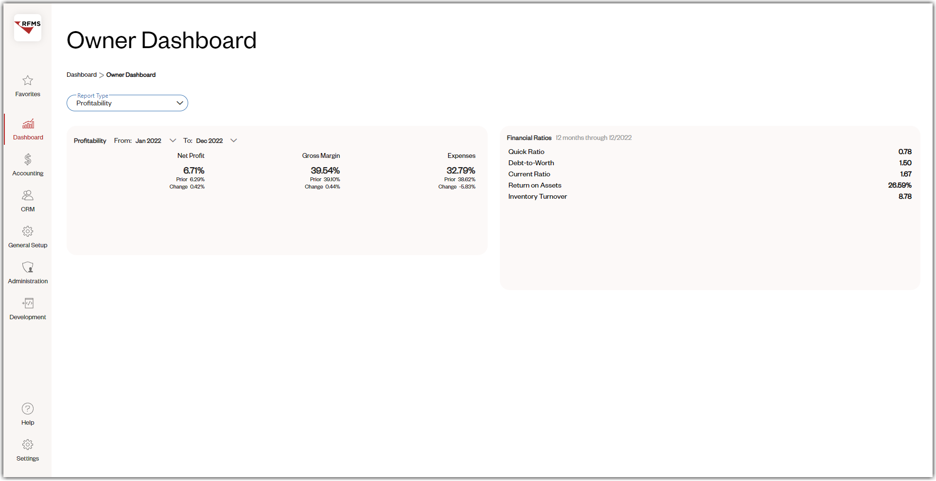 Owner Dashboard – RFMS Help Desk
