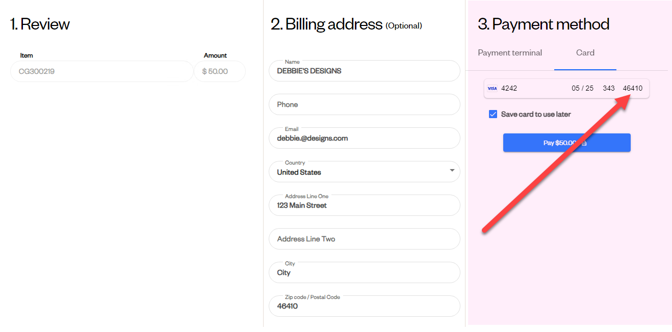Zip Code moved next to CVC in Cyncly Pay transaction – RFMS Help Desk