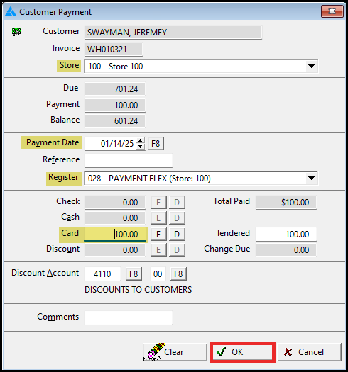 Accepting a Credit Card Payment in Core ERP – RFMS Help Desk