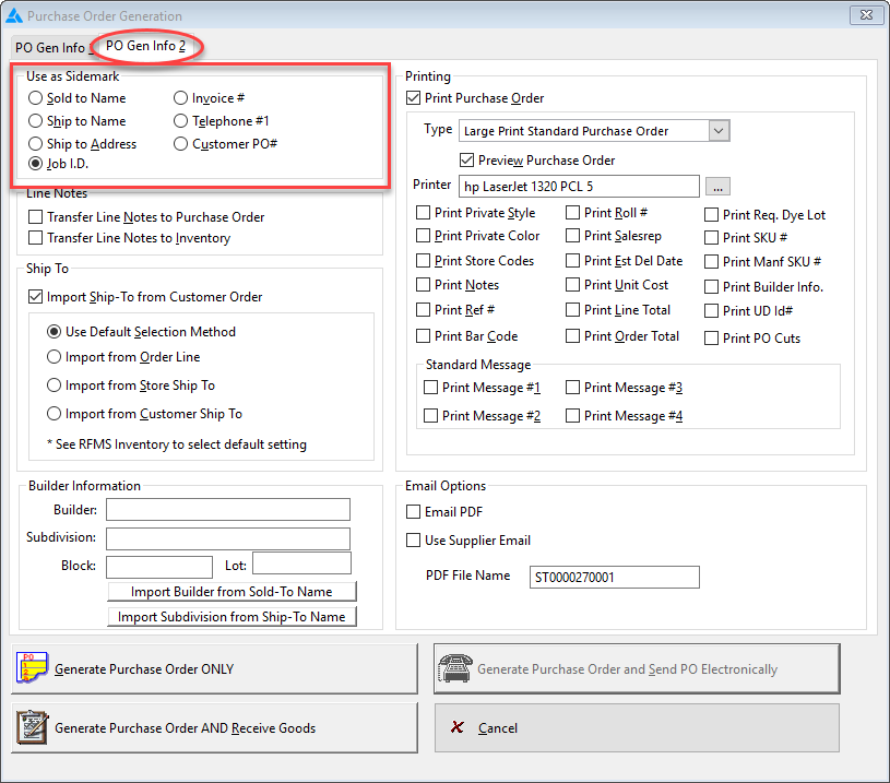 Sidemark on Purchase Orders – RFMS Help Desk