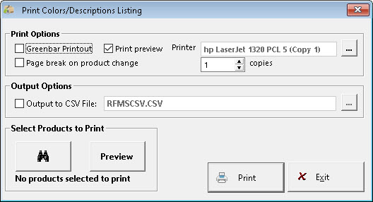 Color List Report – RFMS Help Desk