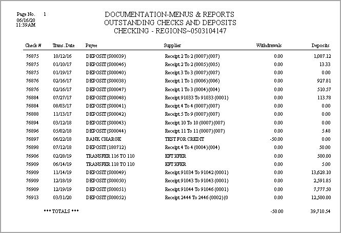 Print an Outstanding Checks and Deposits Report – RFMS Help Desk